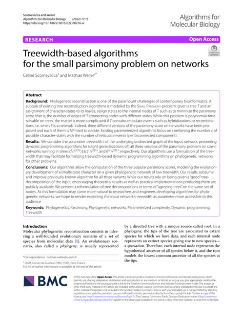 pdf treewidth based algorithms for the small parsimony problem on