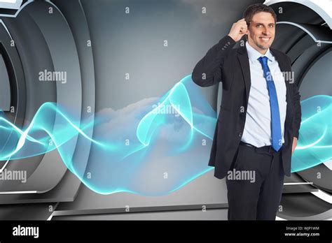 Thinking Businessman Scratching Head Against Energy In A Futuristic