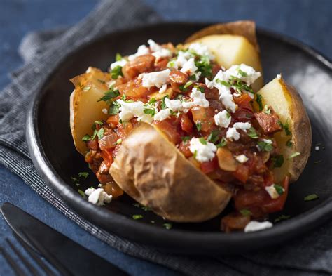 Baked Potatoes With Chorizo Red Capsicum And Tomato Ragu Spudlite
