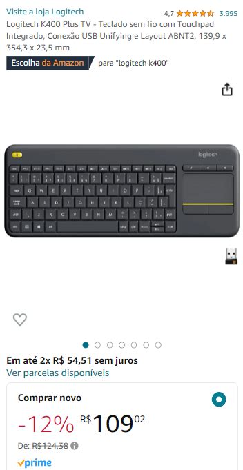 Logitech K Plus TV Teclado sem fio Touchpad Integrado Conexão USB Unifying e Layout