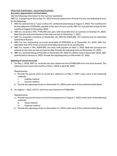 Practice Exercises Adjusting Entries Pdf
