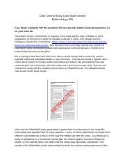 Case Control Lab Babes Docx Case Control Study Case Study