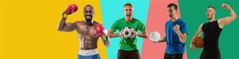 Kolaż Wykonany Z Różnymi Muskularnymi Młodymi Sportowcami Różnego