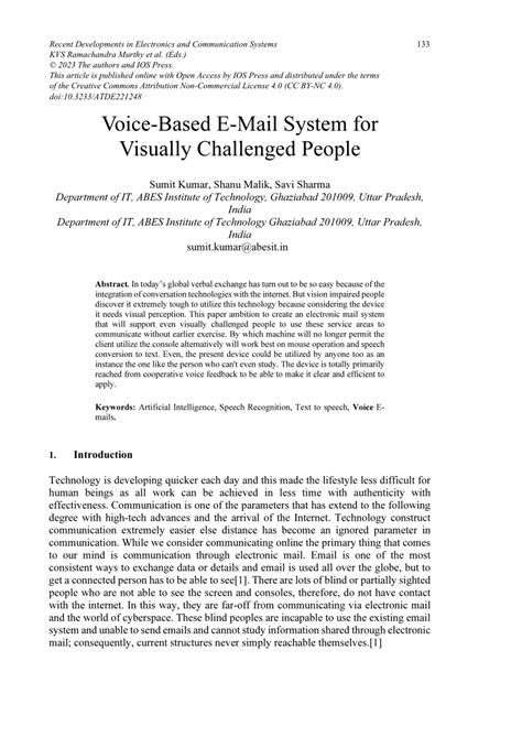 Pdf Voice Based E Mail System For Visually Challenged People