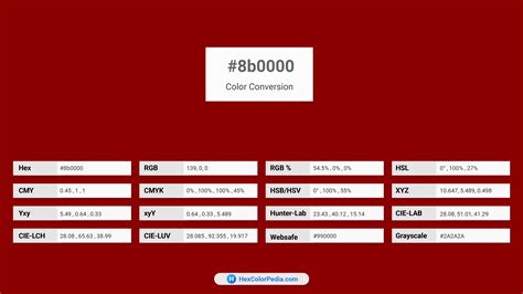 Dark Red Color 8b0000 Hex Color Conversion Color Schemes Color Shades Pantone Color