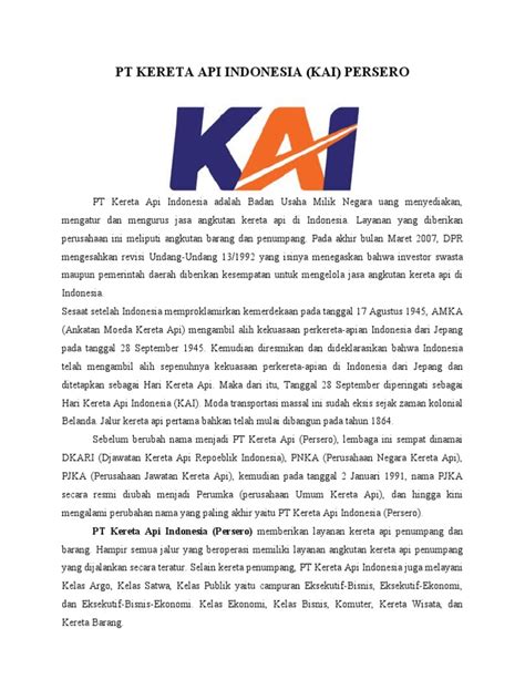 Pt Kereta Api Indonesia Kai Persero Pdf Bisnis