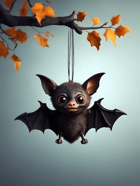Premium Ai Image Cute Spooky Bat Hanging On Tree Branch Creepy Funny