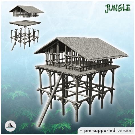 3d Printable Raised Log Structure With Roof 2 Pacific War Ww2