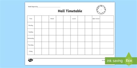 Editable Hall Timetable