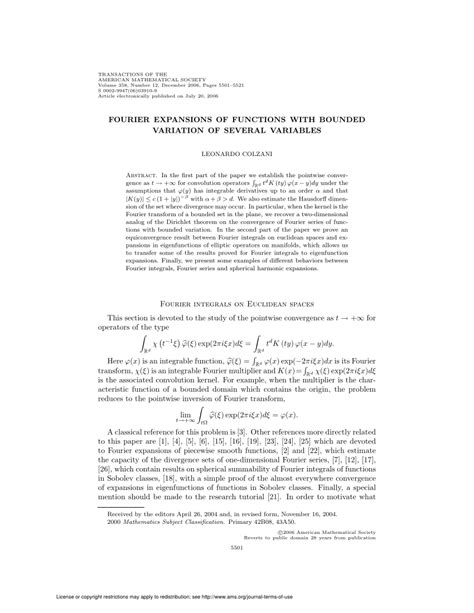 Pdf Fourier Expansions Of Functions With Bounded Variation Of Several