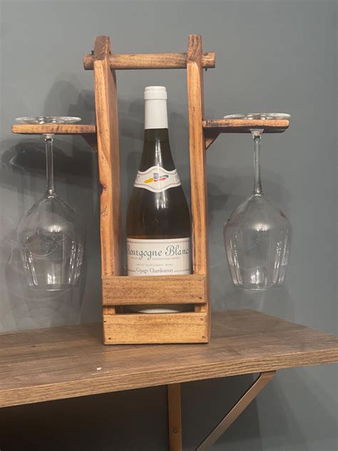 Handcrafted Reclaimed Wood Wine Caddy Holds 1 Bottle And 2 Glasses Etsy