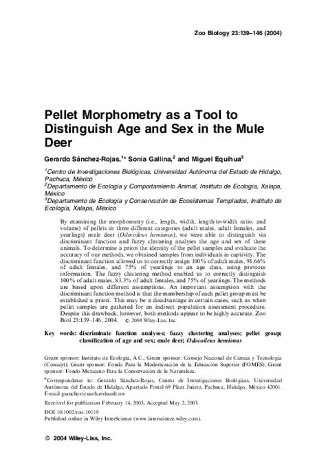 Pdf Pellet Morphometry As A Tool To Distinguish Age And Sex In The