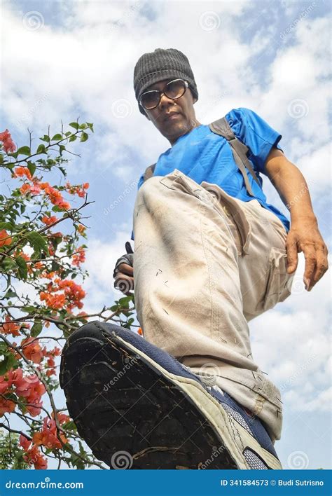 A Man Walking Exercise Photographed Low Angle Stock Image Image Of