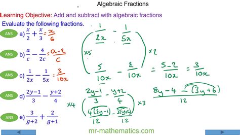 How To Add And Subtract With Algebraic Fractions Youtube