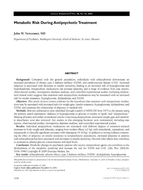 2004 Metabolic Risk During Antipsychotic Treatment Pdf Obesity