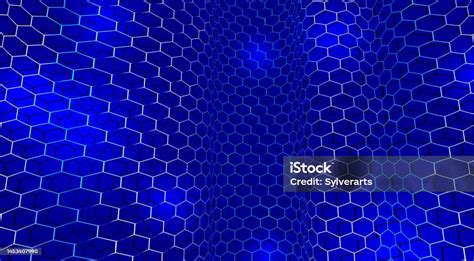 헥사젠 메쉬 나노 기술 및 과학 전자 및 디지털 스타일의 3d 추상화 와이어 순 치수 관점과 기술 벡터 추상적 배경 3차원