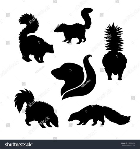 Skunk Icons Silhouettes Set Illustrations Different Stock Vector