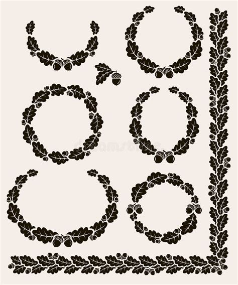 Acorns Frame And Leaves Collection Set Vector Stock Vector