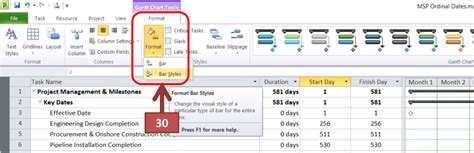 show ordinal dates instead of start and finish dates in microsoft project