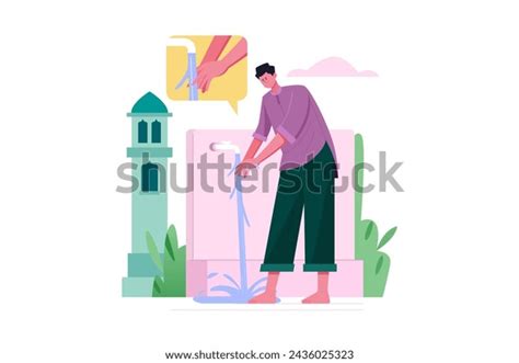Muslim People Performing Wudu Vector Illustration Stock Vector Royalty