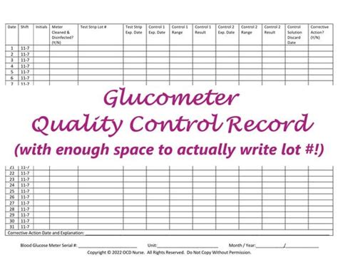 Quality Control Glucometer Control Log Sheet Immunoassay Quality