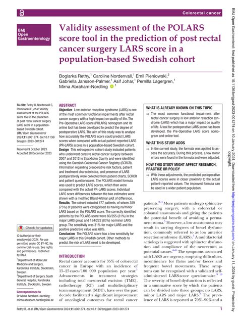 Pdf Validity Assessment Of The Polars Score Tool In The Prediction Of