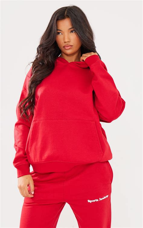 Red Premium Sports Academy Puff Oversized Hoodie Prettylittlething Usa