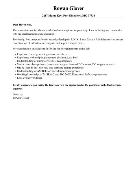 Embedded Software Engineer Cover Letter Velvet Jobs