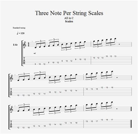 7 Positions Of The 3 Note Per String Major Scale The Power Of Music