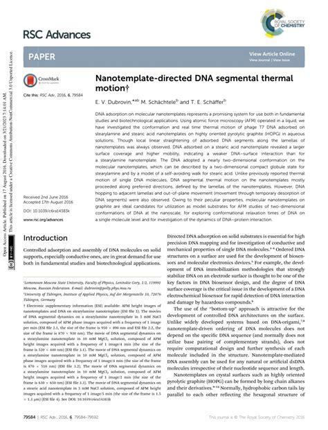 Pdf Nanotemplate Directed Dna Segmental Thermal Motion
