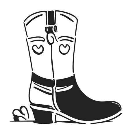 Rubber Boots Retro Cowgirl Hand Drawn Flat Stylish Cartoon Sticker Icon Concept Isolated
