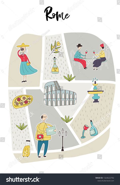 Illustrated Map Rome Cute Fun Hand Stock Vector Royalty Free