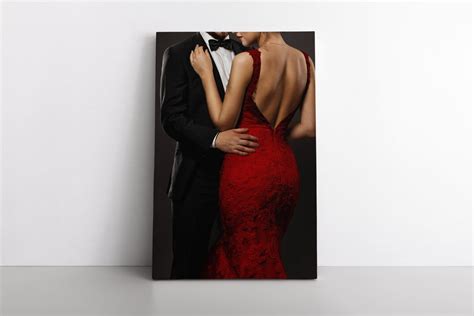Couple Wall Art Red Dress Art Naked Woman Nude Art Erotic Photo Canvas Wall Art Nude