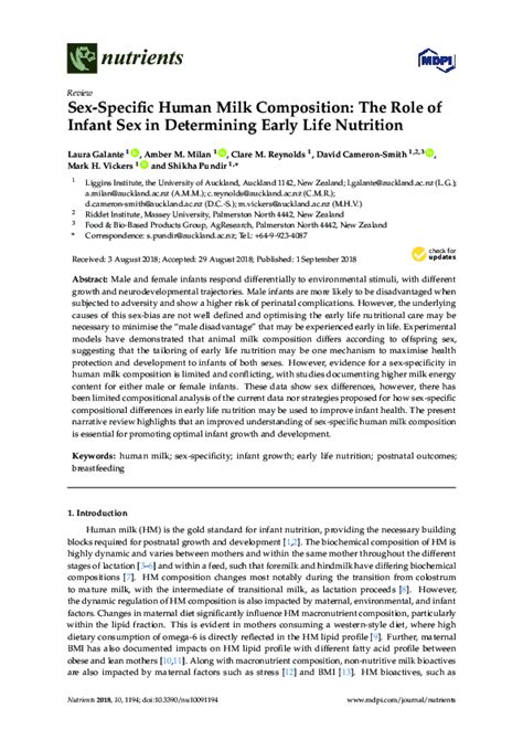 Pdf Sex Specific Human Milk Composition The Role Of Infant Sex In Determining Early Life