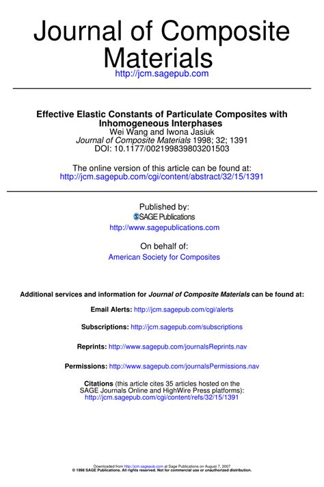 Pdf Effective Elastic Constants Of Particulate Composites With