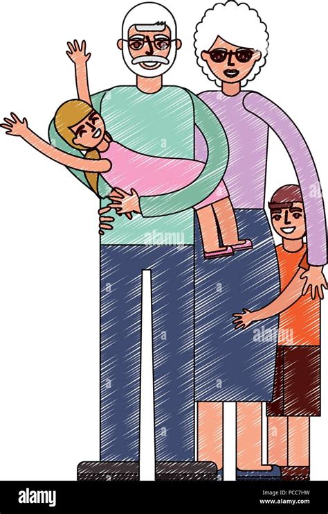 Großvater Enkelin Und Oma Mit Enkel Vector Illustration Zeichnung