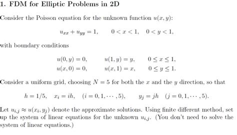 Solved 1 Fdm For Elliptic Problems In 2d Consider The