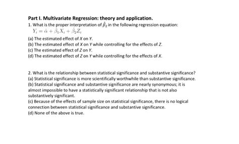 Solved Part I Multivariate Regression Theory And Chegg