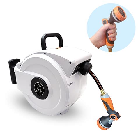100ft Garden Hose Reel White Premium Garden Hose