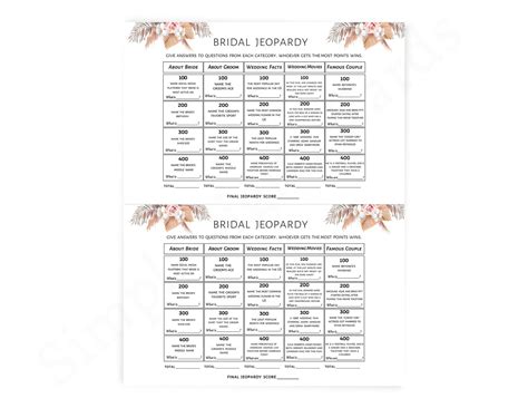 Bridal Jeopardy Bridal Shower Game Boho Bridal Shower Quiz Floral Instant Download Etsy
