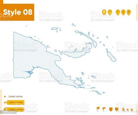 Papouasienouvelleguinée Carte En Grille Isolée Sur Fond Blanc Plan De