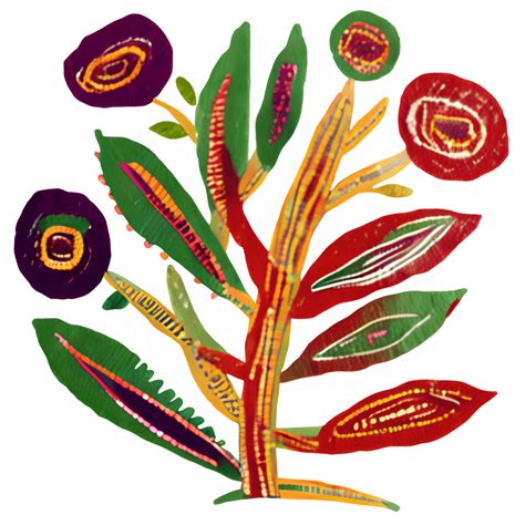 Colorful FolkArt Trees And Flowers With Long Leaves Creative Fabrica
