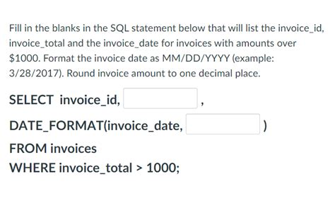 Solved Fill In The Blanks In The SQL Statement Below That Chegg