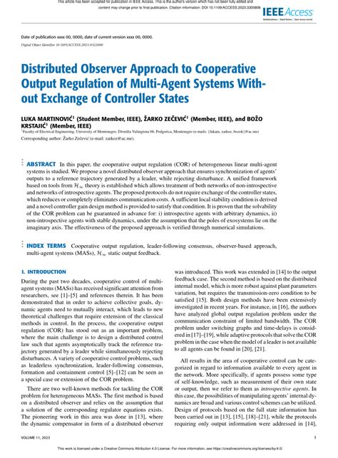 pdf distributed observer approach to cooperative output regulation of multi agent systems