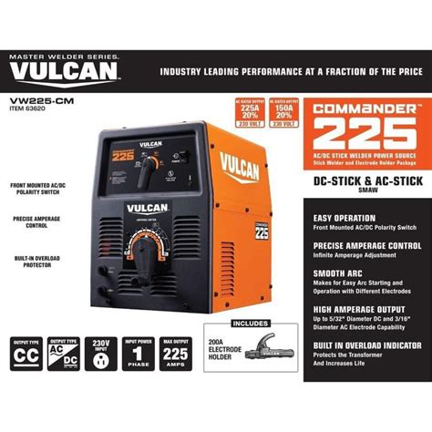 Industrial Welder 225a Ac 150a Dc 230 Volt Input Vulcan Commander
