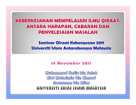 Keberkesanan Mempelajari Ilmu Qiraat Muhammad Hafiz Salleh Studocu