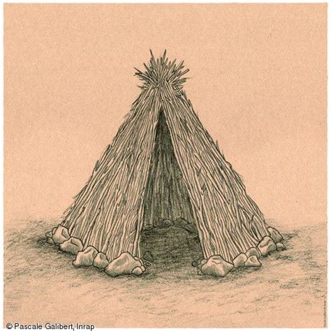 A Drawing Of A Teepee With Rocks On The Ground