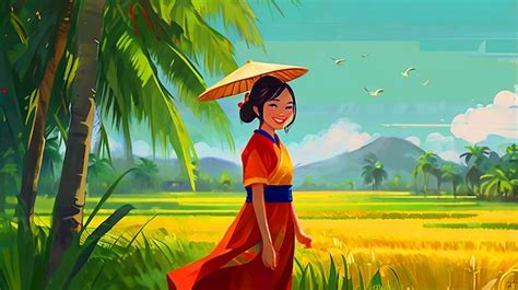 Vietnamese Girl Depicted In Oil On Canvas Stands Proudly Premium Ai