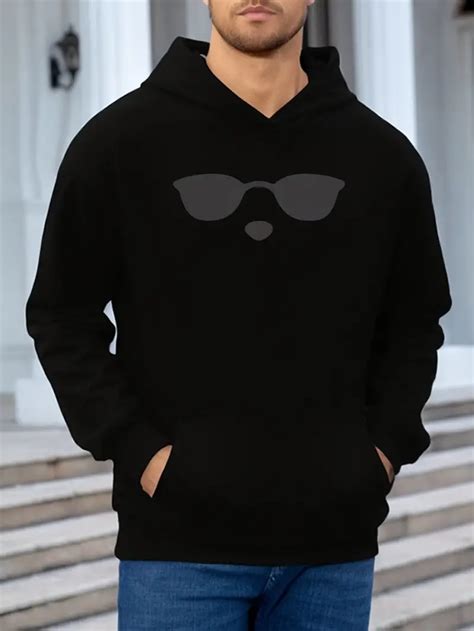 Sunglasses Print Kangaroo Pocket Hoodie Casual Long Sleeve Temu New