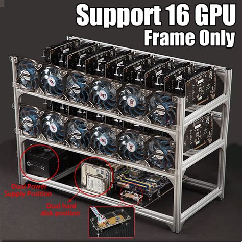 Upgraded Silver Aluminum 16 Gpu Open Air Mining Miner Frame Rig Graphics Case Diy Holder With